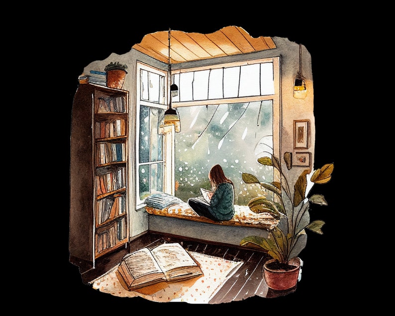 Rainy Day Reading Reading Clipart Window Ledge Clipart for - Etsy