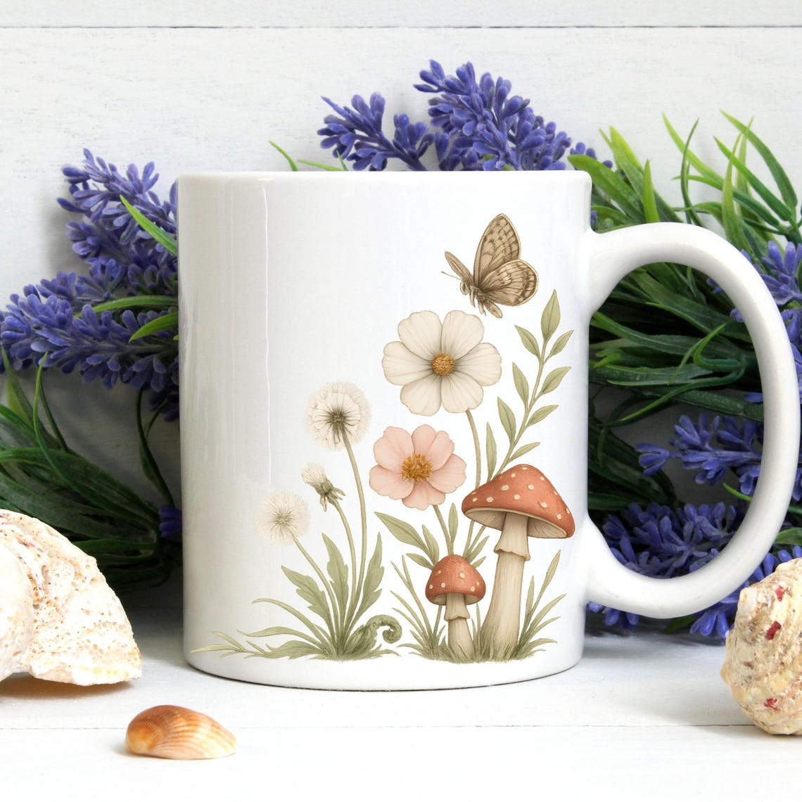 Corner Border Clipart PNG, Floral Mushroom Illustration, Cottagecore ...