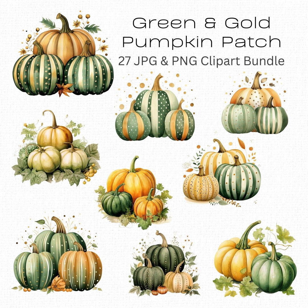 Green Pumpkin Clipart, Halloween Clipart, Thanksgiving Clipart Green ...