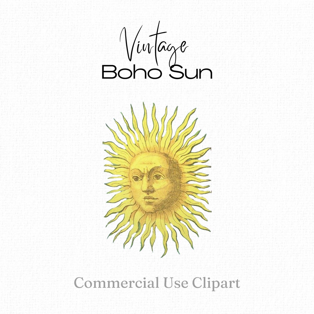 Vintage Sun Face Boho Clip Art, Antique Sun Image, Bohemian Tshirt Png ...
