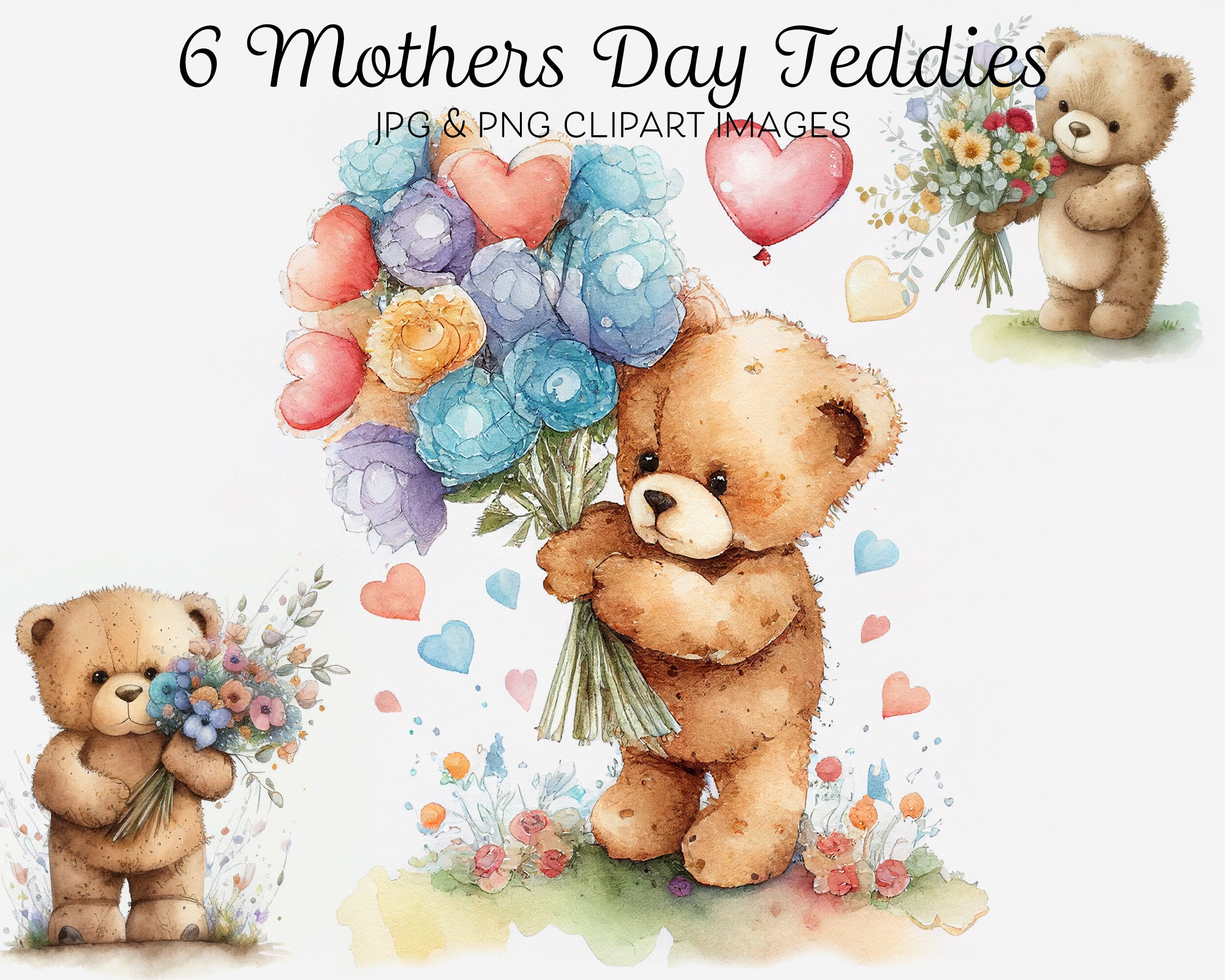 Mothers Day Clipart Bundle Watercolour Teddy Bears With - Etsy