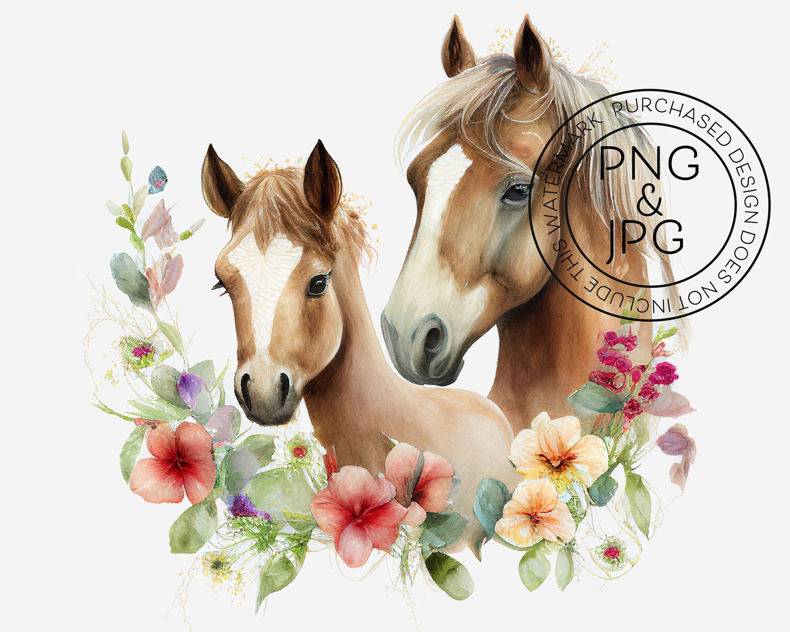 Foal and Mum Horse Watercolour Clipart Floral Horses Horse - Etsy