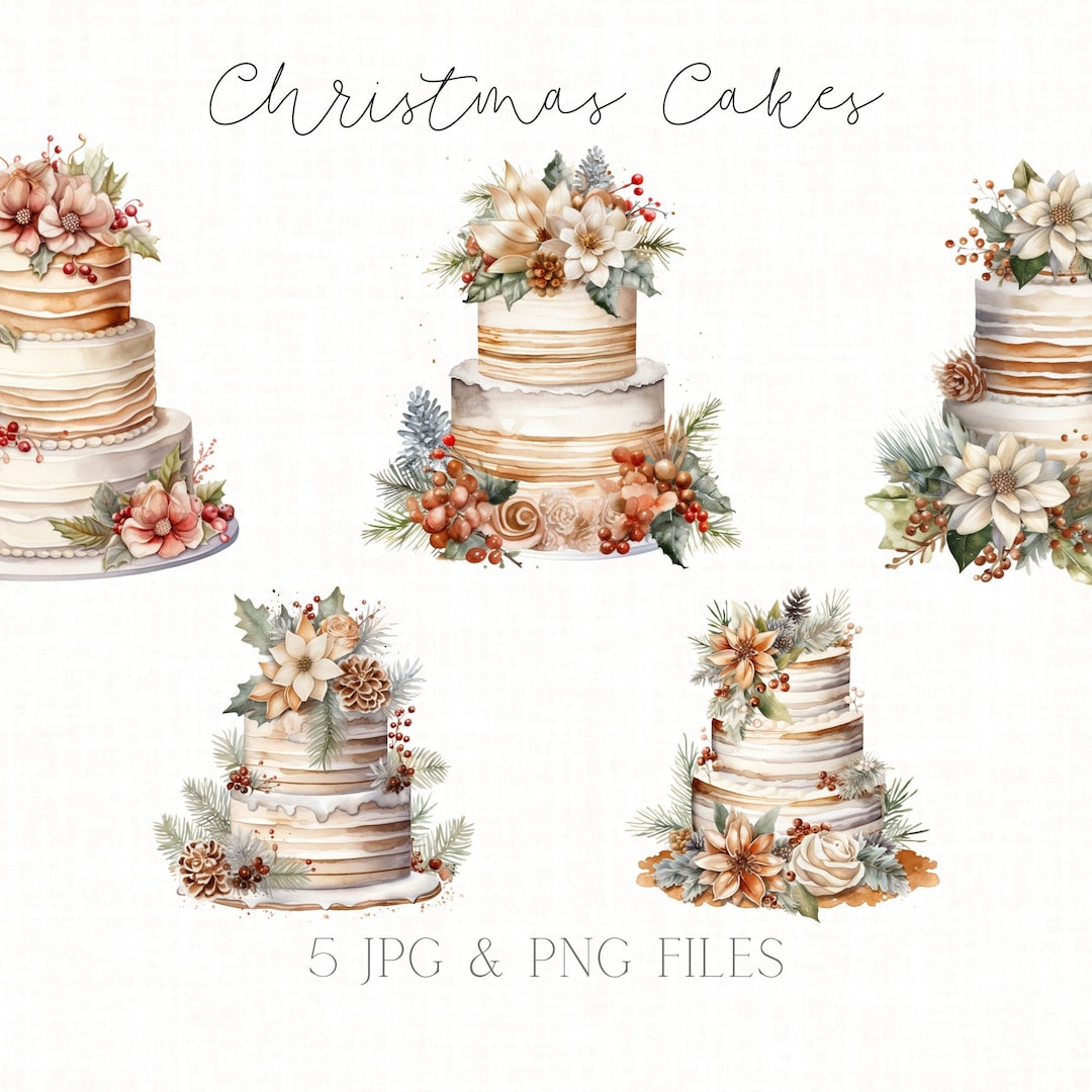 Christmas Cakes Clipart Bundle, Christmas Food Clipart, Christmas Card ...
