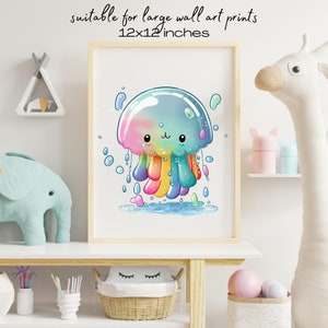 Cute Jellyfish Clipart, Jellyfish Wall Art, 12x12 Inches, Cartoon ...