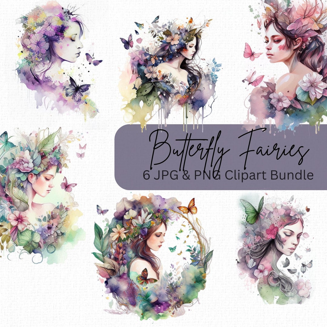 Butterfly Fairy Clipart Bundle, Fairies Png, Elegant Watercolour ...