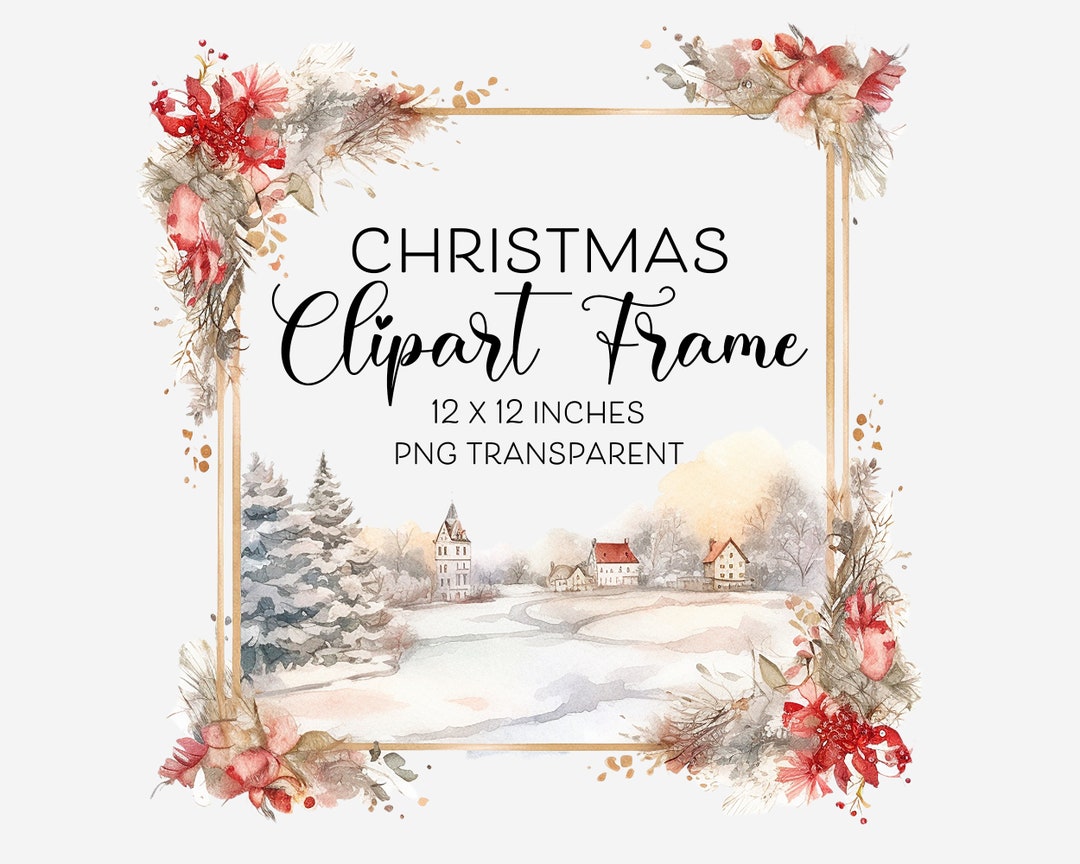 Christmas Clipart Frame Christmas Winter Wreath Watercolor Clipart ...