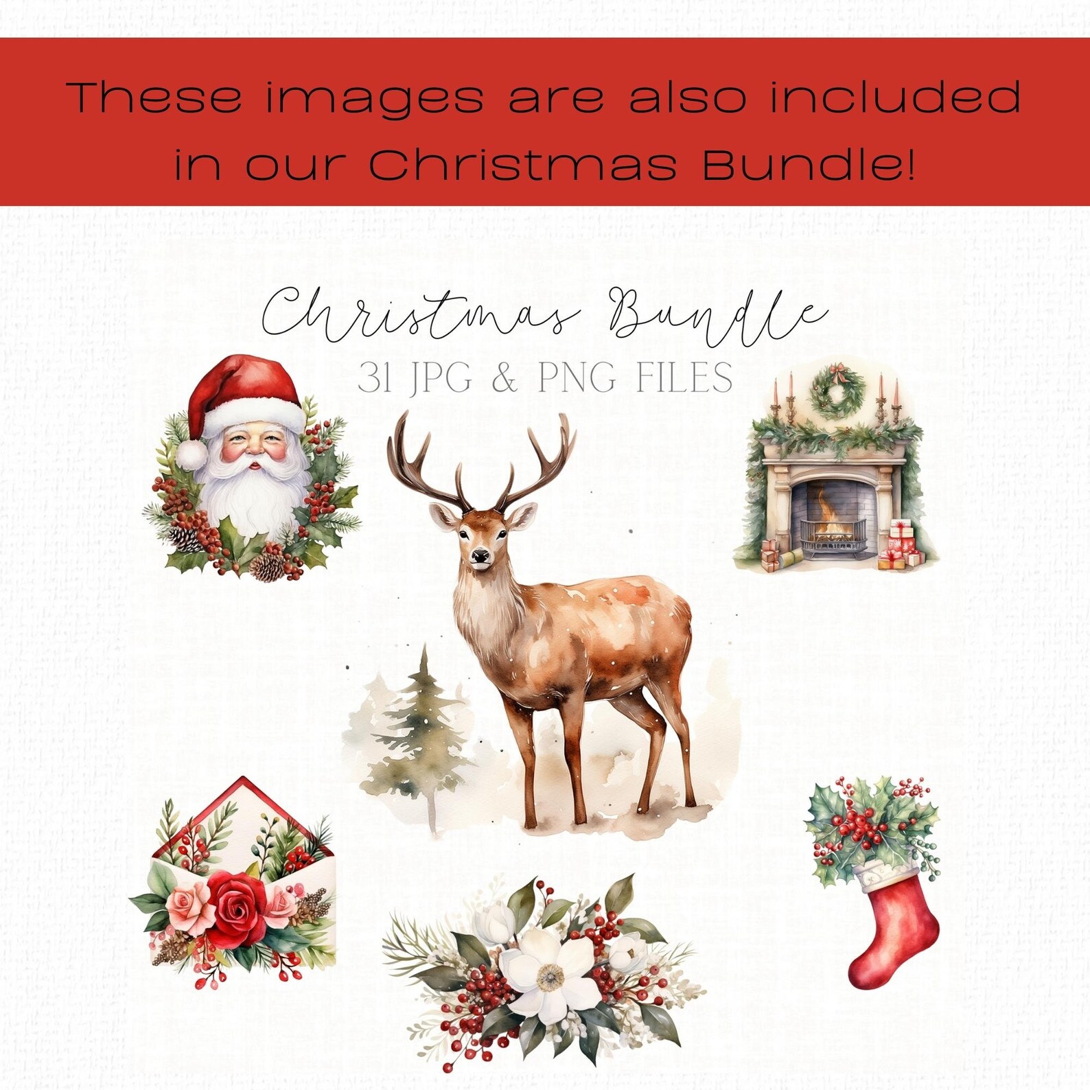 Christmas Bouquet Clipart Bundle, Christmas Decorations, Christmas ...