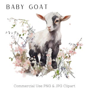 Baby Goat Floral Clipart Image Watercolour Goat Illustration Kid ...