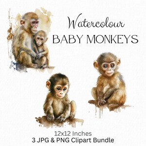Baby Monkey Clipart Bundle, Mother and Baby Monkey, Watercolour Monkeys, Cute Monkey Wall Art ...