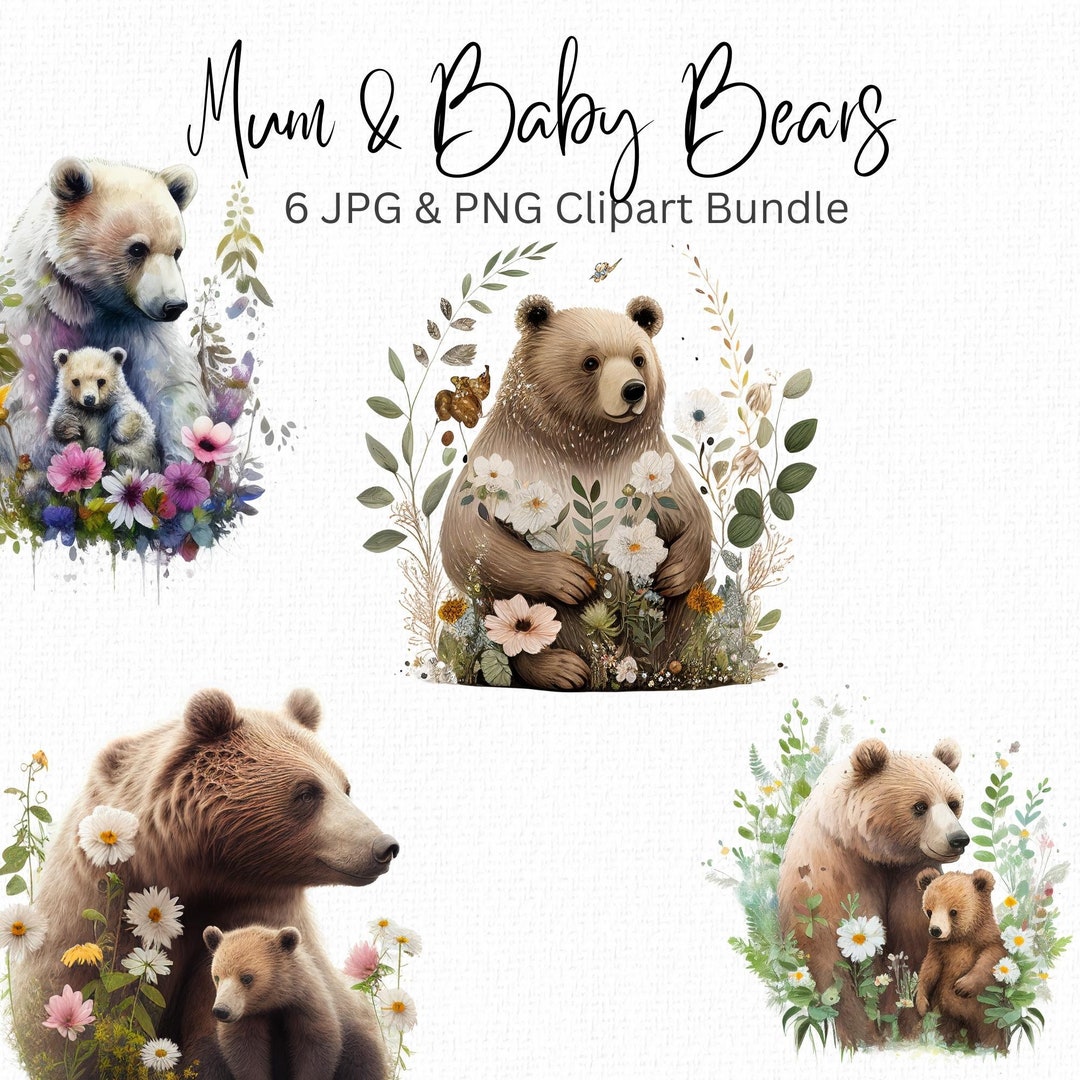 Bears Clipart, Woodlands Animal Bundle, Bears Png, Cute Bears, Mum Bear ...