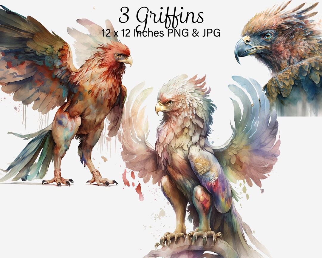 Griffin Clipart 3 Mythical Birds Fantasy Wall Art Griffin - Etsy