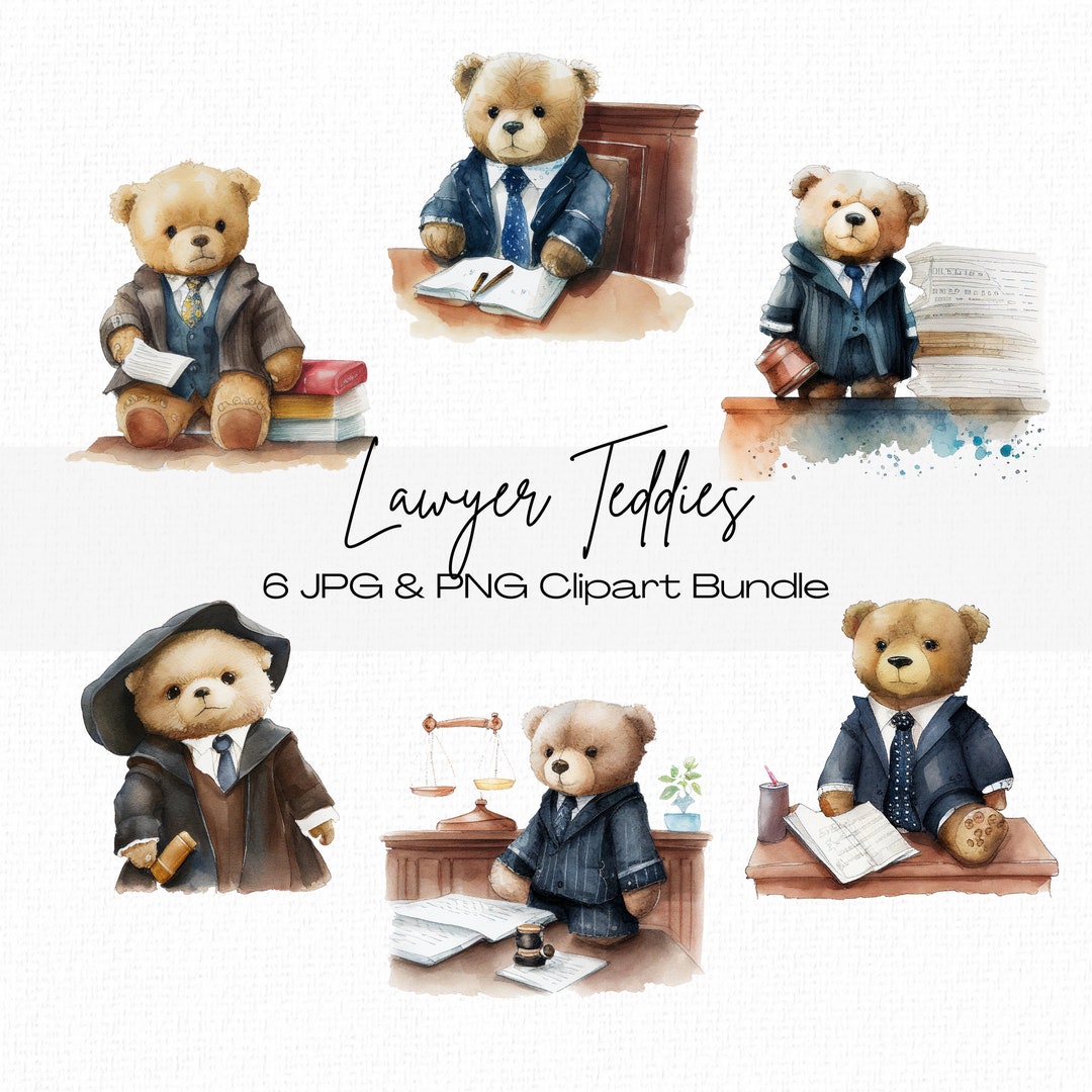 Lawyer Clipart Bundle, Teddy Bears in Court, Legal Clipart, Funny ...