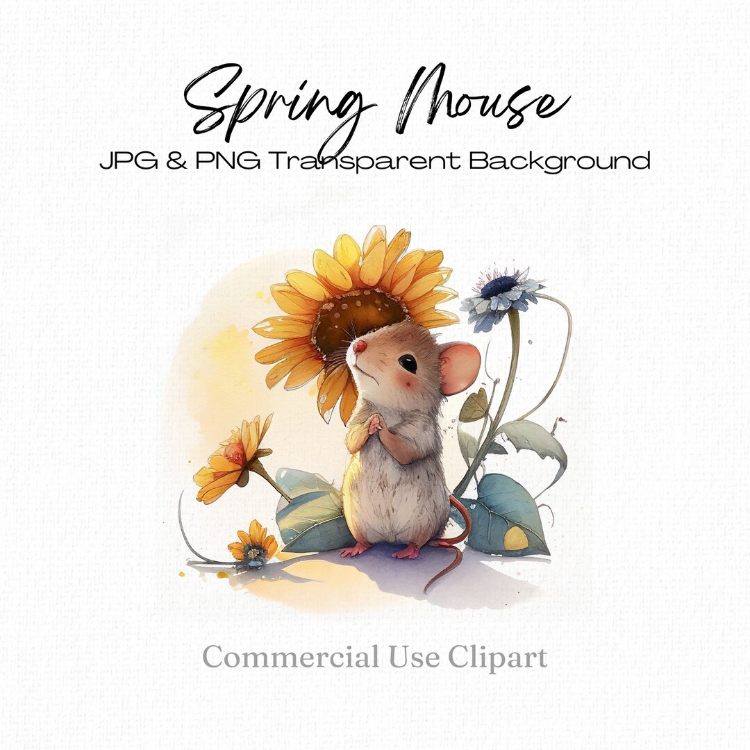 Sunflower Mouse Watercolour Clipart, Cute Mouse Png, Mouse Image ...