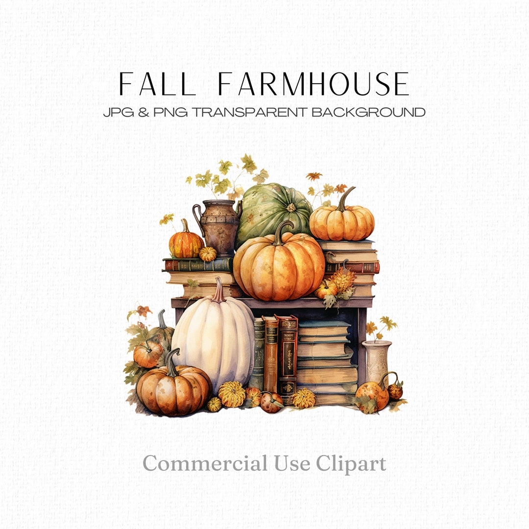 Farmhouse Clipart, Fall Decor Clipart, Pumpkin Clipart, Books Clipart ...