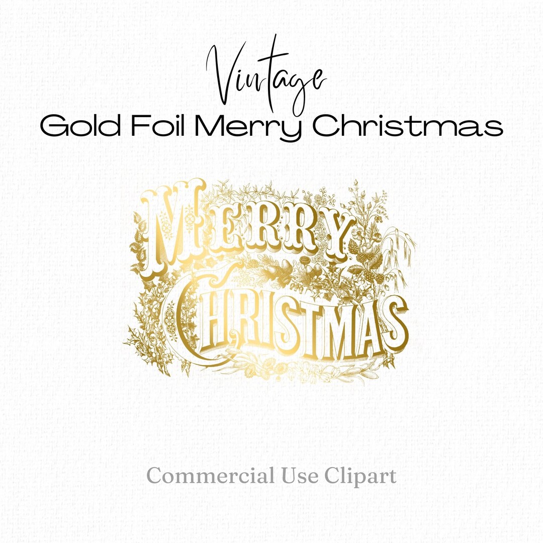 Merry Christmas Card Design, Gold Vintage Font, Antique Printable ...