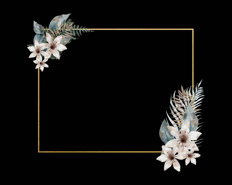 Gold Leaf Floral Frame Clipart Frame Png Rectangle Frame - Etsy