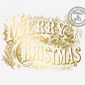 Merry Christmas Card Design, Gold Vintage Font, Antique Printable ...
