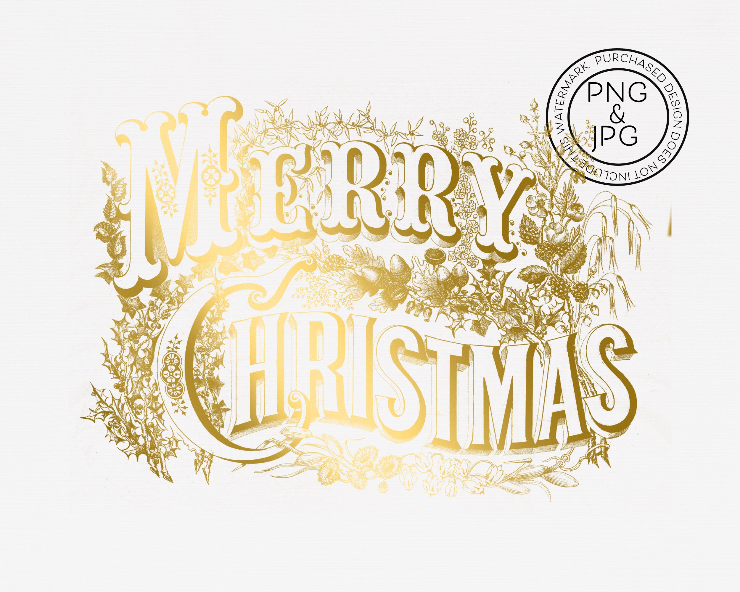 Merry Christmas Card Design, Gold Vintage Font, Antique Printable ...