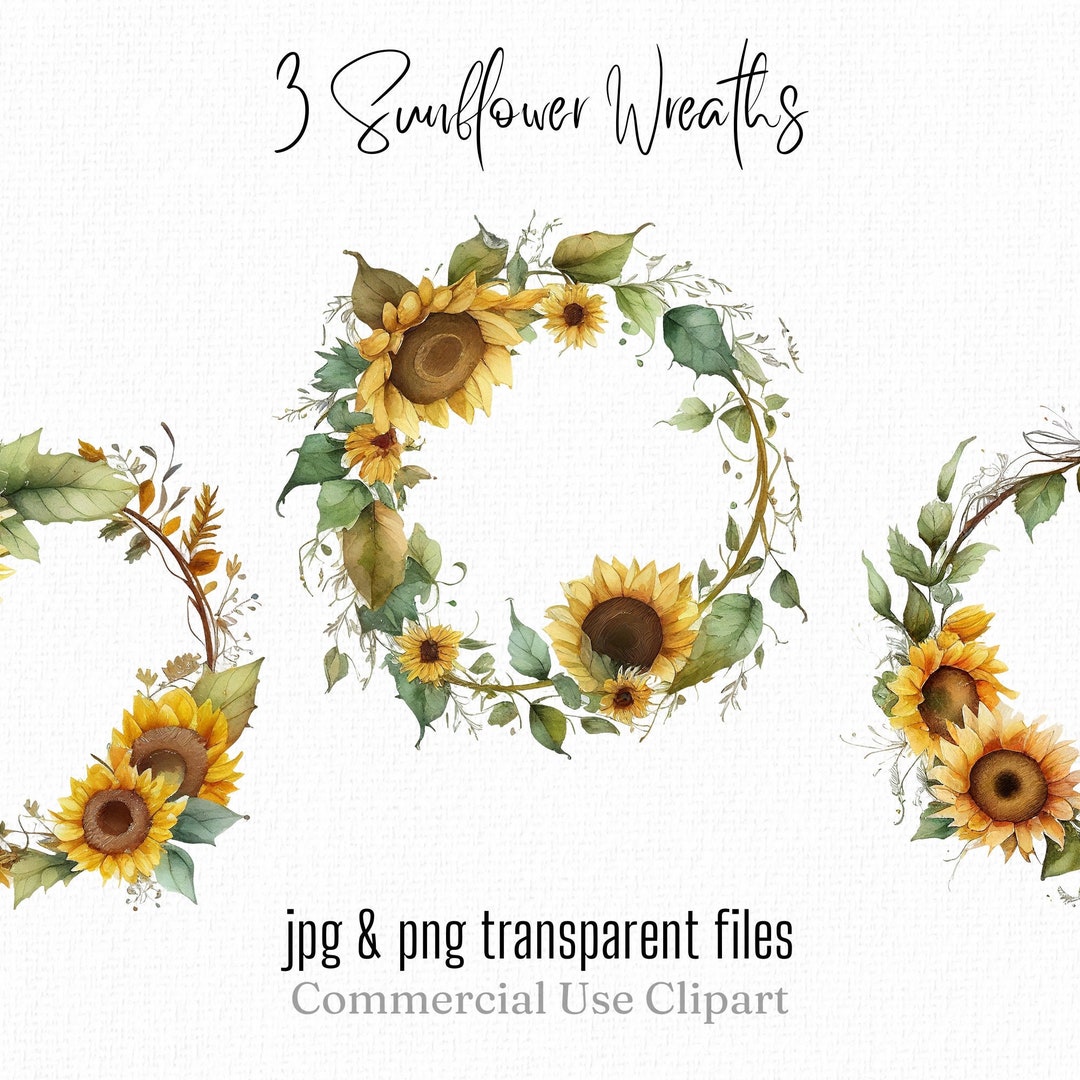 Sunflower Wreath Clipart, Set of 3 Wreaths, Clipart for Business ...