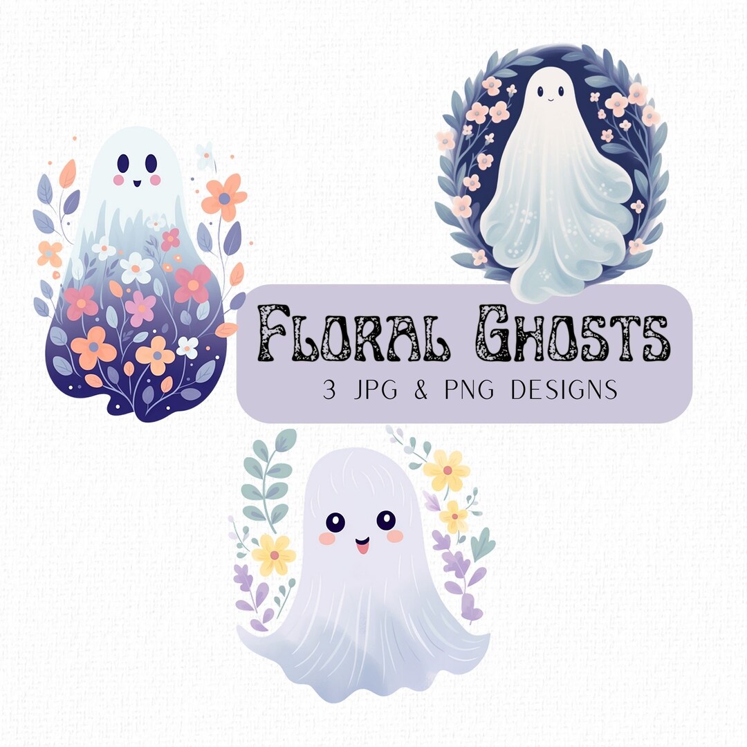 Spooky Floral Ghost Clipart, Watercolor Halloween Clipart Bundle, Ghost ...