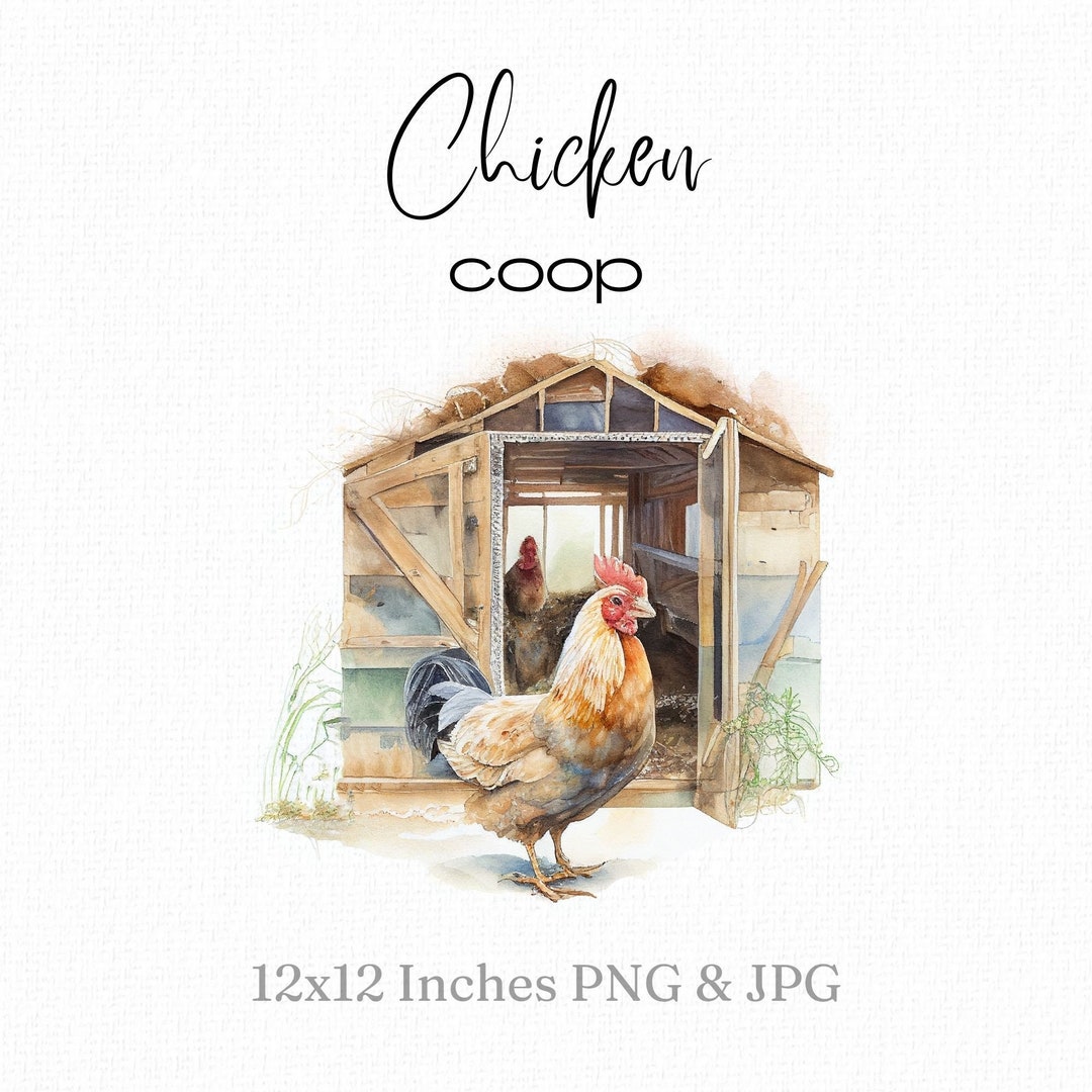 Chicken Coop Clipart, Watercolour Chickens, Barn Clipart, Rustic ...