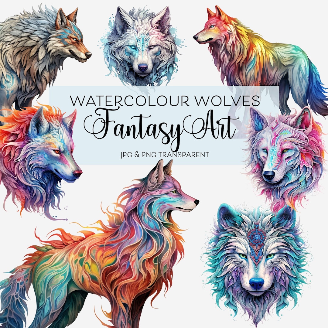 Wolf Clipart Watercolor Wolf Fantasy Art Wolf Graphics Wolf Head ...