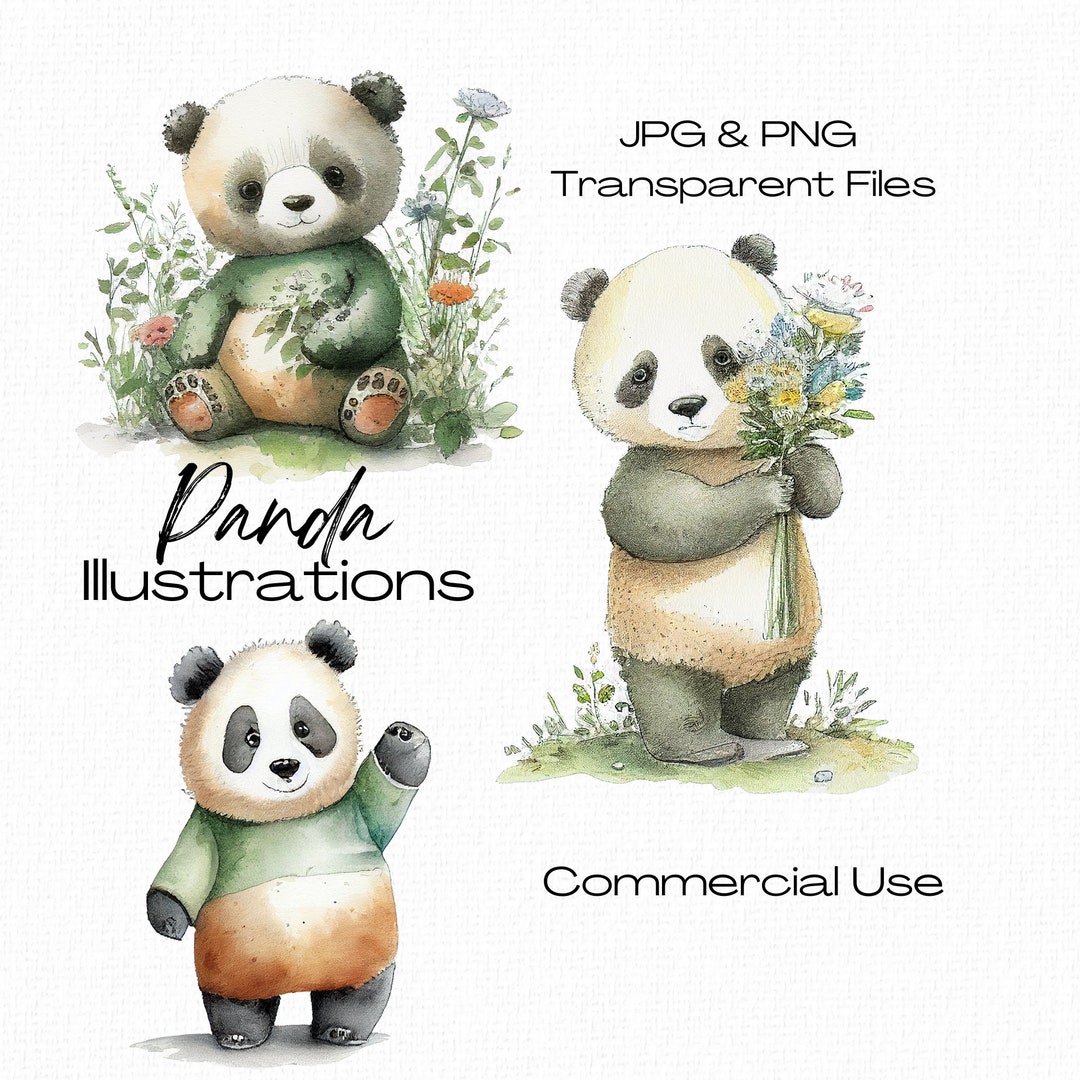 Cute Panda Illustrations, Set of 3 Clipart Images, Panda Png, Panda ...