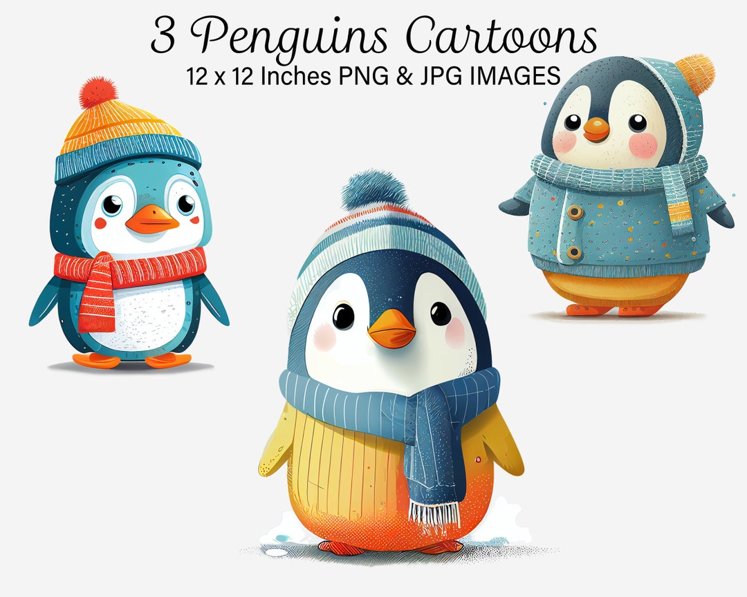 Cute Penguin Clipart, Winter Penguin, Penguins With Scarves and Beanies ...