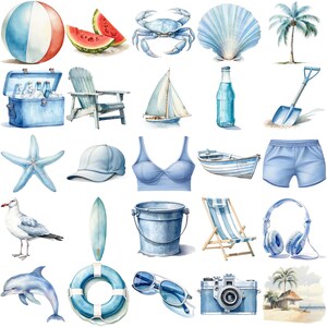 Beach Vibes Watercolor Clipart Set, Coastal Elements, Nautical ...