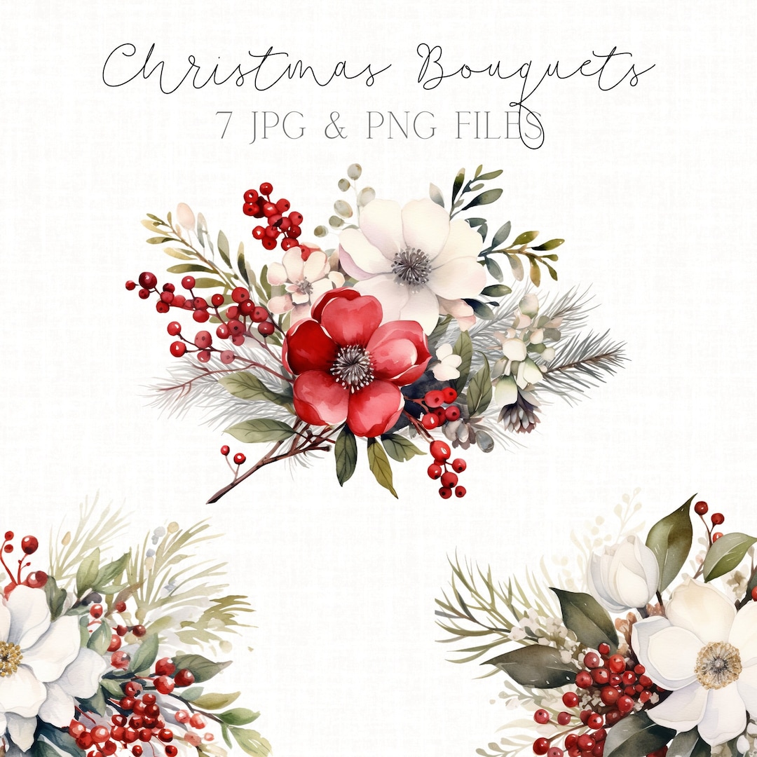 Christmas Bouquet Clipart Bundle, Christmas Decorations, Christmas ...