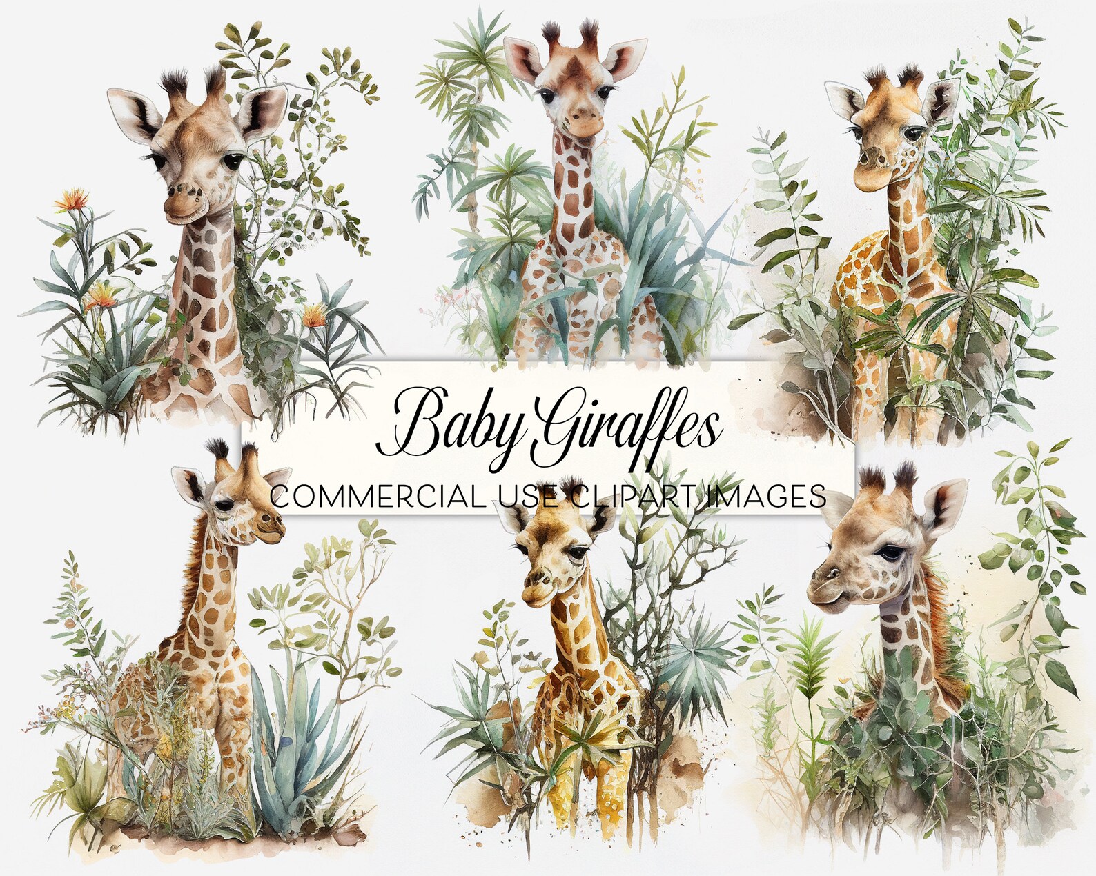 Baby Giraffe Clipart Bundle Cute Baby African Savannah - Etsy