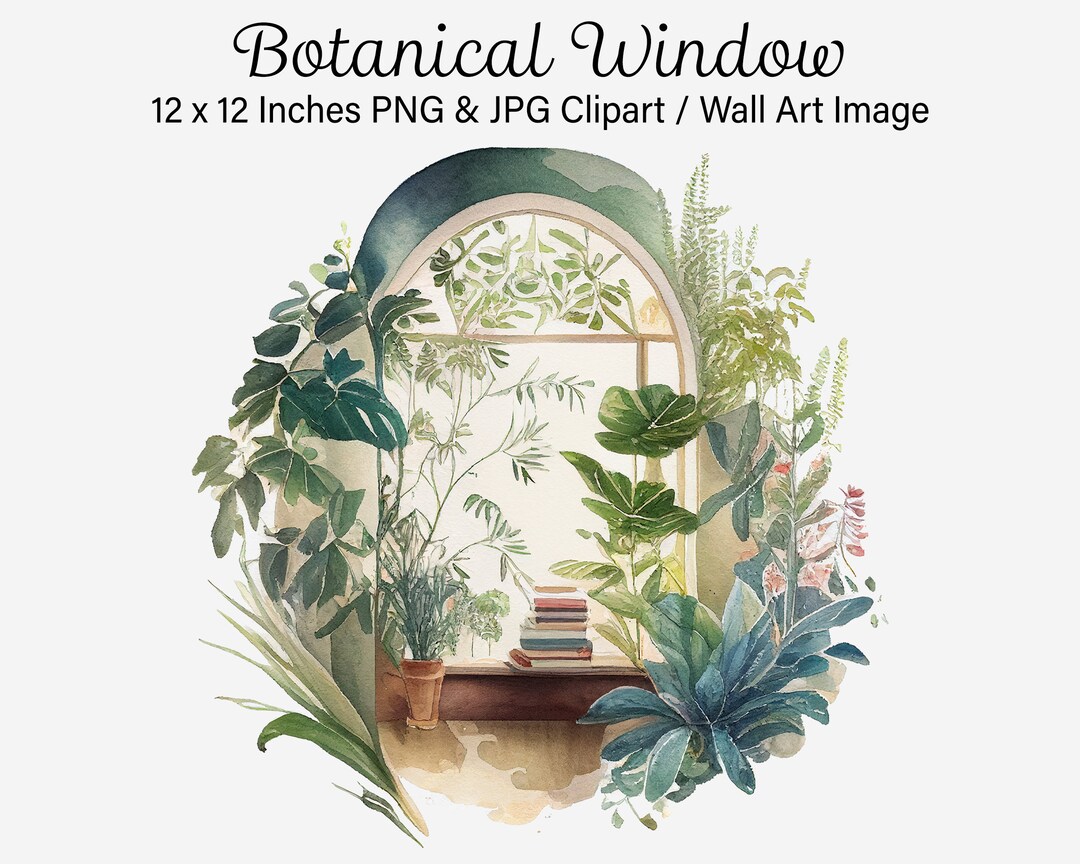 Botanical Window Clipart Arched Window Books Clipart - Etsy