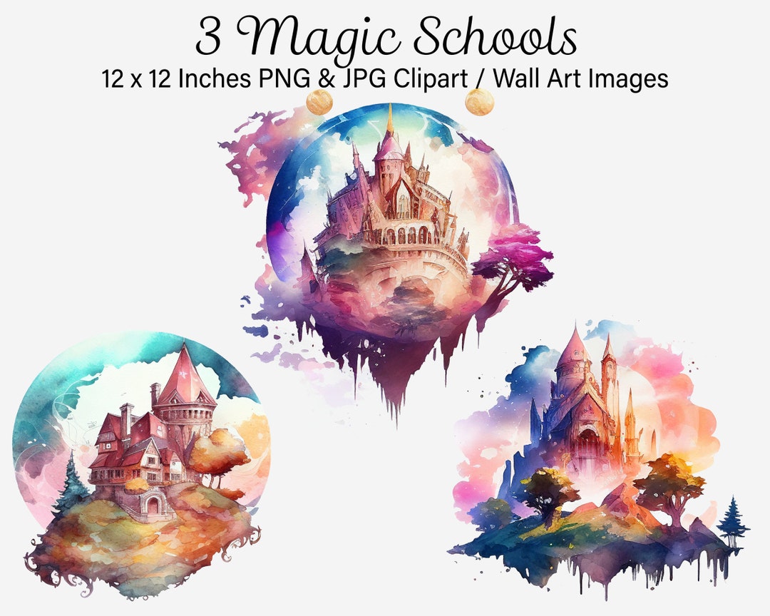 Magic School Clipart Image Bundle of 3, Watercolour Fantasy Art ...