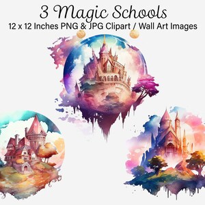 Magic School Clipart Image Bundle of 3, Watercolour Fantasy Art ...
