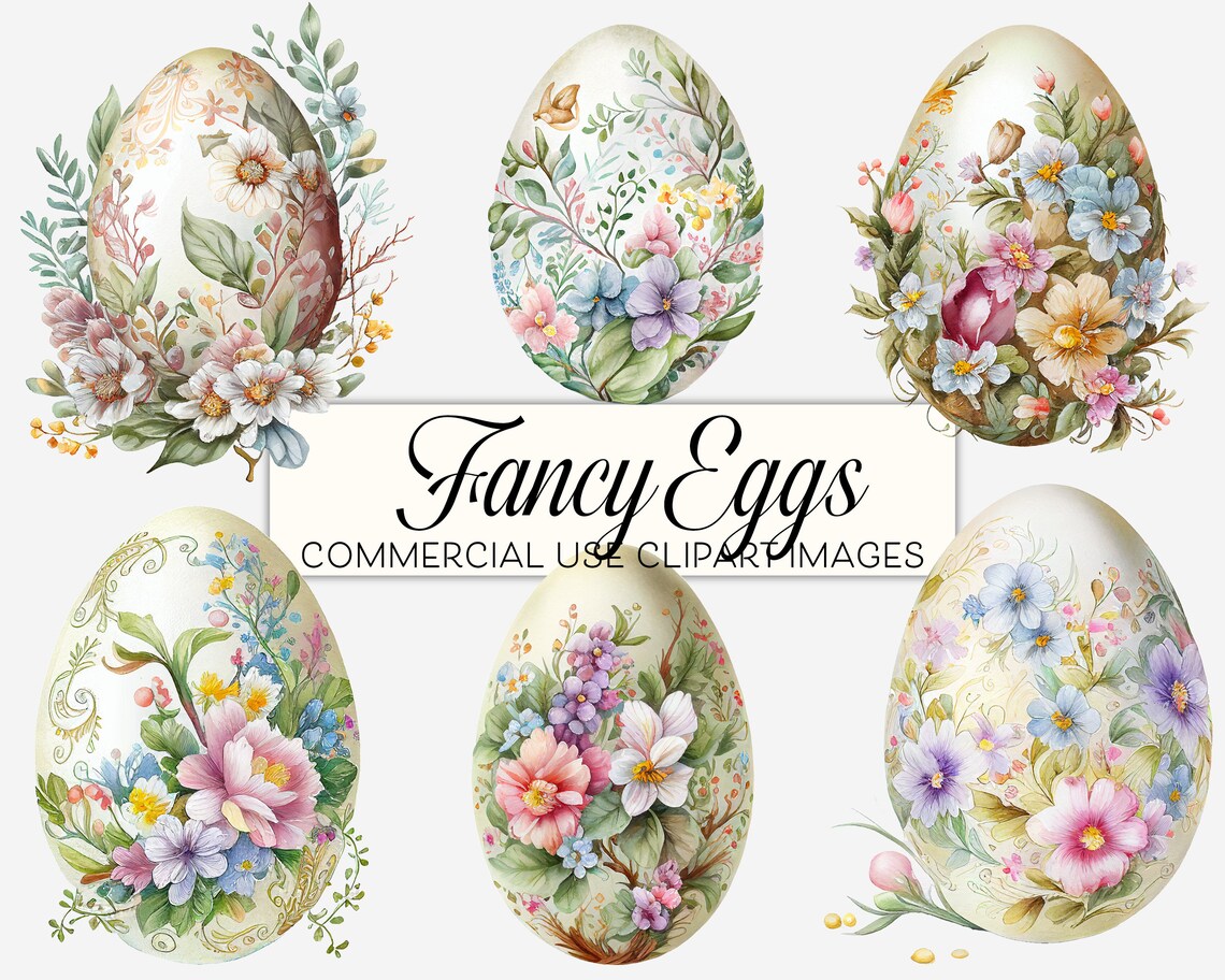 Fancy Easter Eggs Clipart Bundle Handpainted Eggs Floral - Etsy