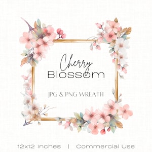Pink and Gold Cherry Blossom Frame Watercolour Clipart Frame - Etsy