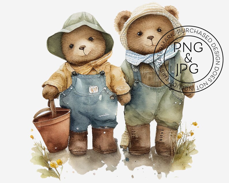 Farmer Teddy Bears Farming Teddy Clipart Wall Art Overalls - Etsy