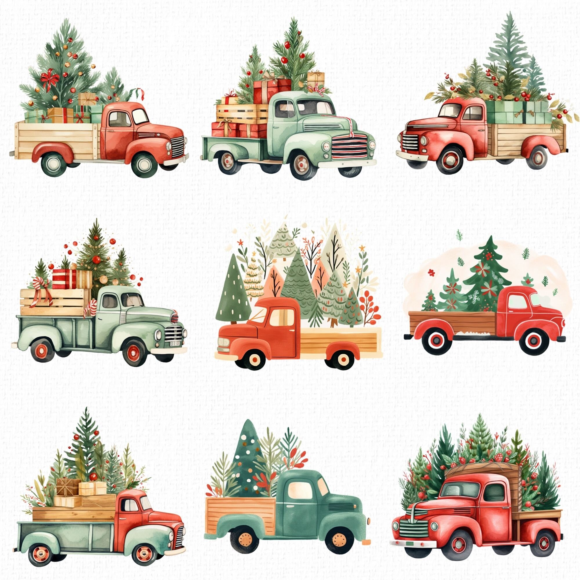 Christmas Tree Truck Clipart Bundle Christmas Truck PNG Digital ...