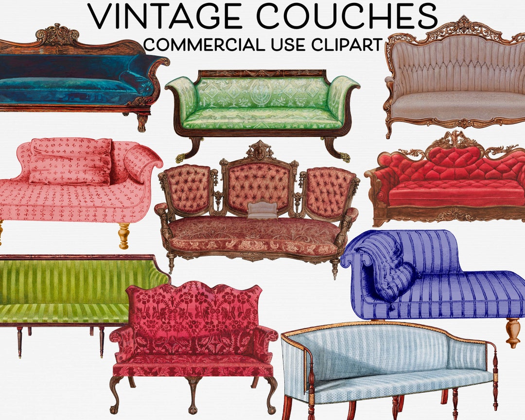 Vintage Fancy Couch Clipart Bundle, Royal Furniture, Sofa Png, Luxury ...