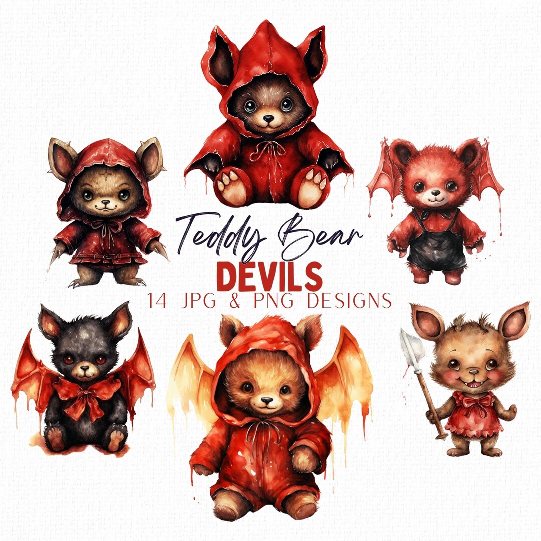 Devil Clipart Halloween Clipart Bundle, Sublimation Halloween Devils, Watercolor Teddy Bear ...