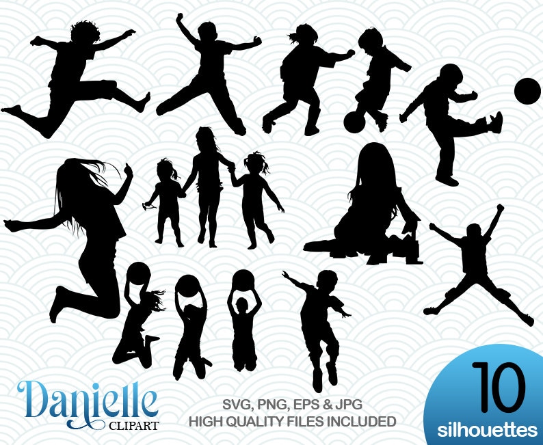Kids Playing Silhouettes, SVG, Png, Eps, Jpg, Cricut, Silhouette, Cameo ...