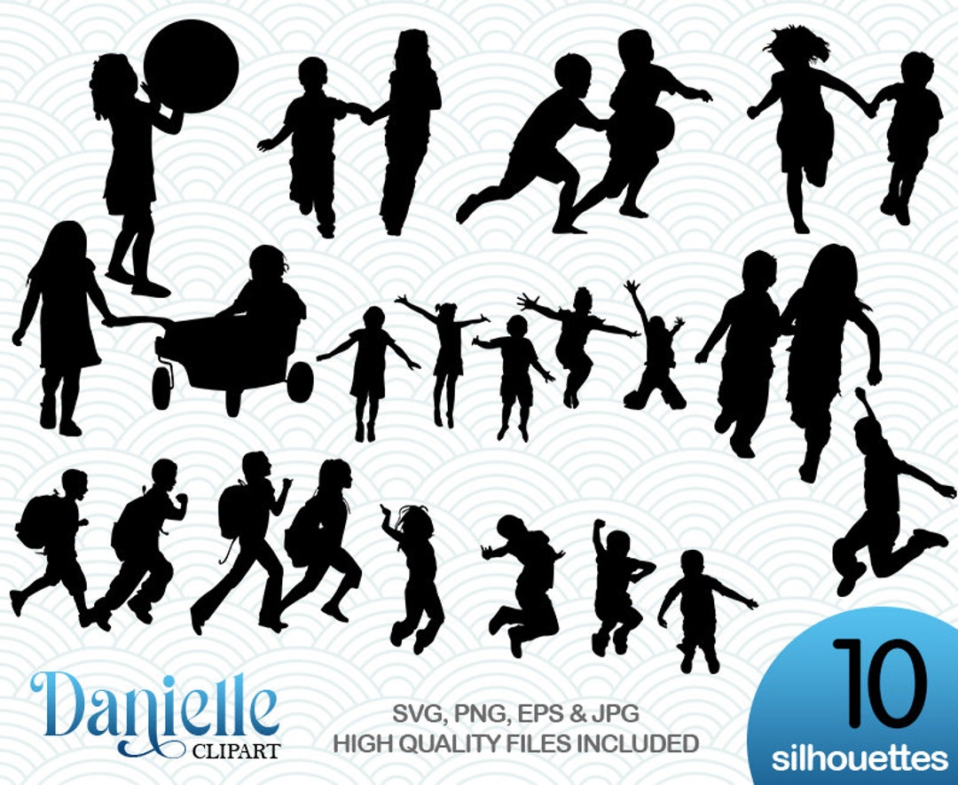 Kids Playing Silhouettes, SVG, Png, Eps, Jpg, Cricut, Silhouette, Cameo ...