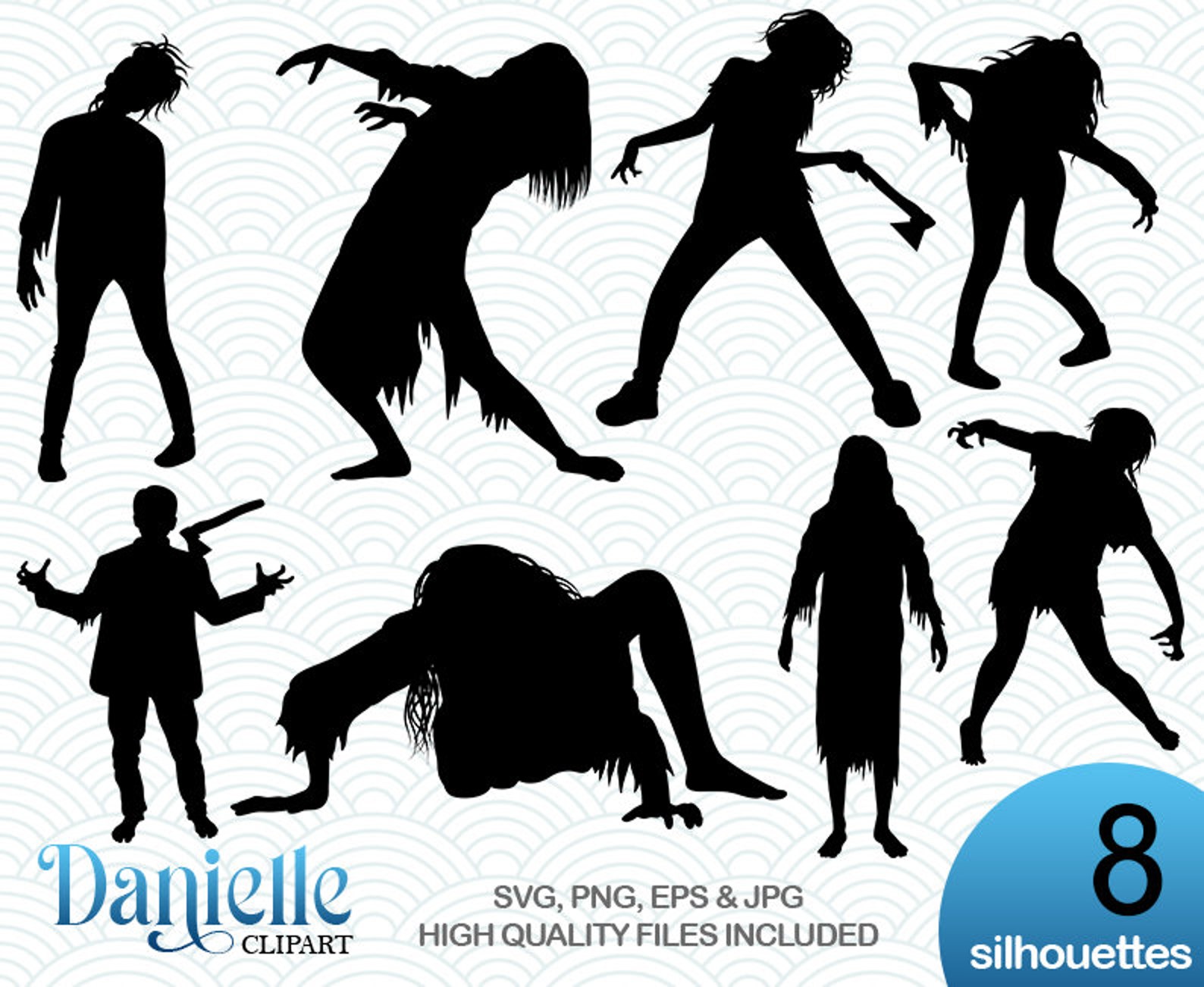 Halloween Zombies Silhouettes, SVG, Png, Eps, Jpg, Cricut, Silhouette ...