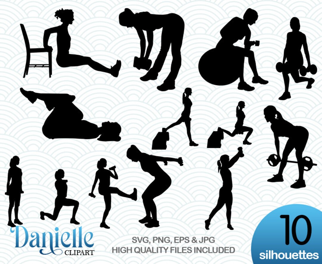 Women Exercising Silhouettes, SVG, Png, Eps, Jpg, Cricut, Silhouette ...