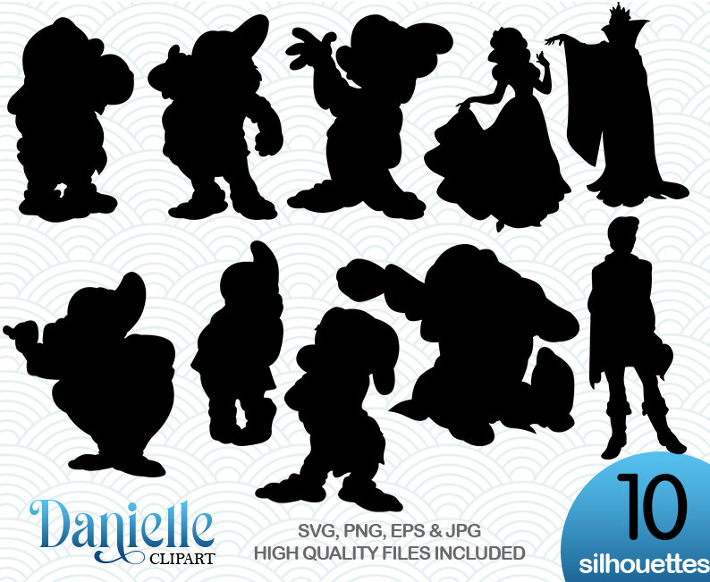 Snow White Silhouettes, SVG, Png, Eps, Jpg, Cricut, Silhouette, Cameo ...