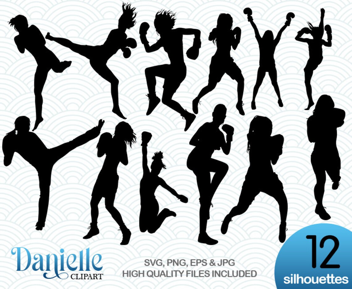 Boxing Woman Silhouettes, SVG, Png, Eps, Jpg, Cricut, Silhouette, Cameo ...