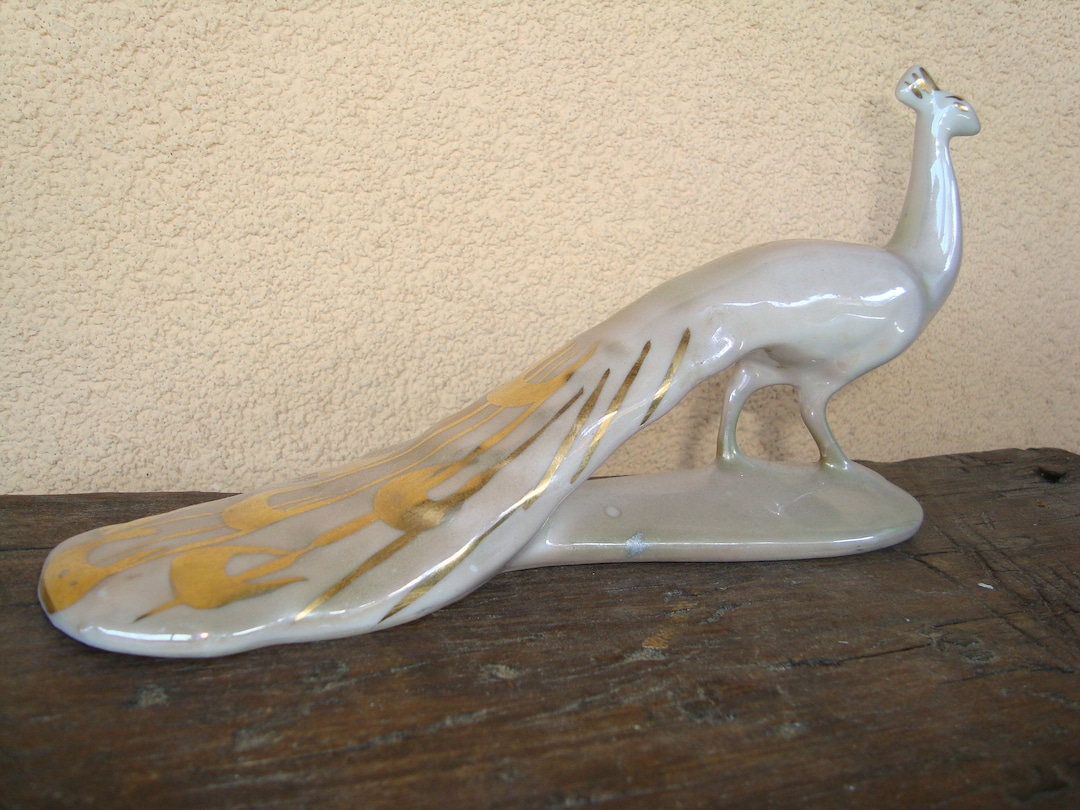 Vintage Porcelain Peacock Bird Ceramic Statue Figurine Sculpture ...