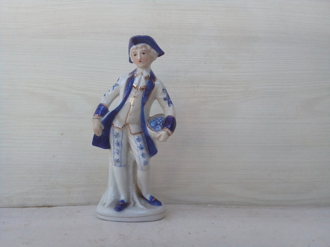 VINTAGE , Porcelain Blue and White Boy , Porcelain White Male Figurine ...