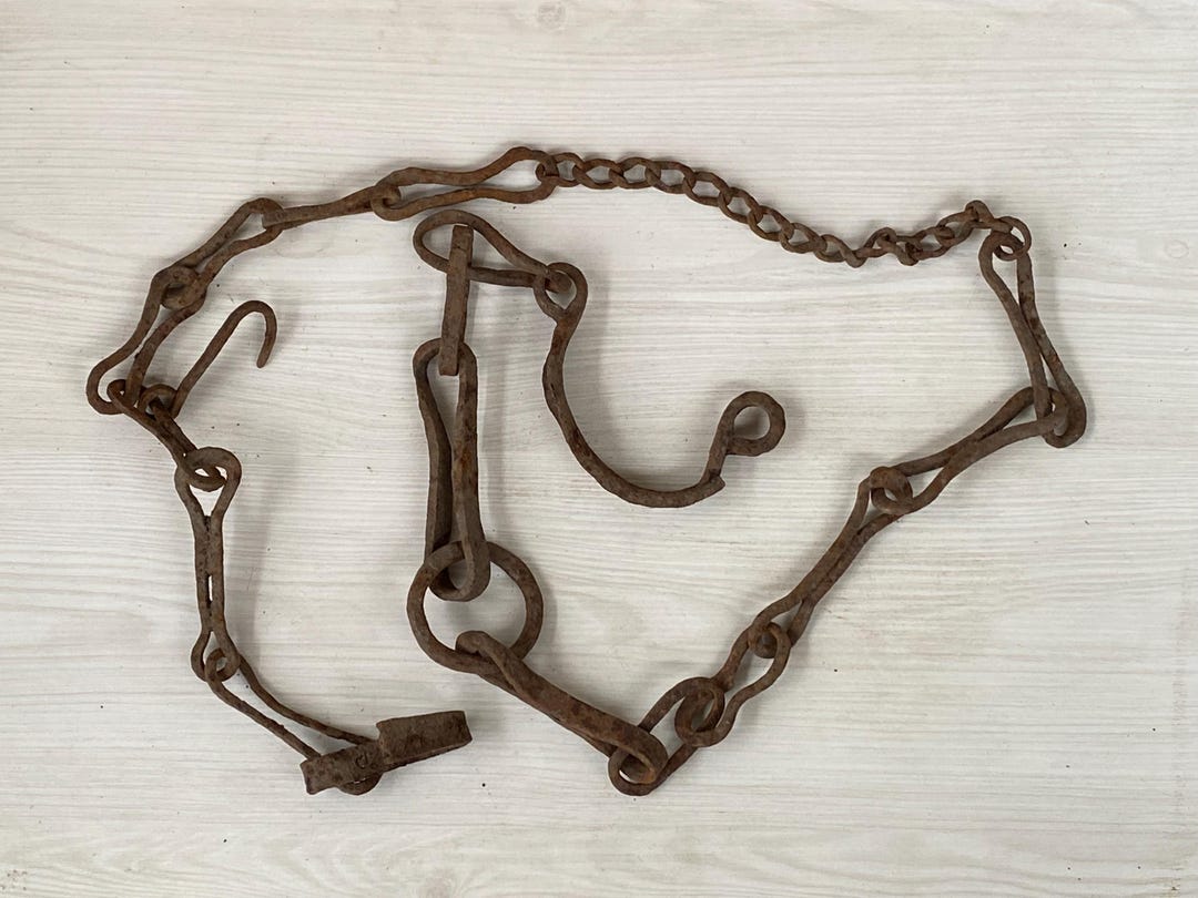 Vintage Iron Chain With Double Hooks – Antique Fireplace Accessory ...