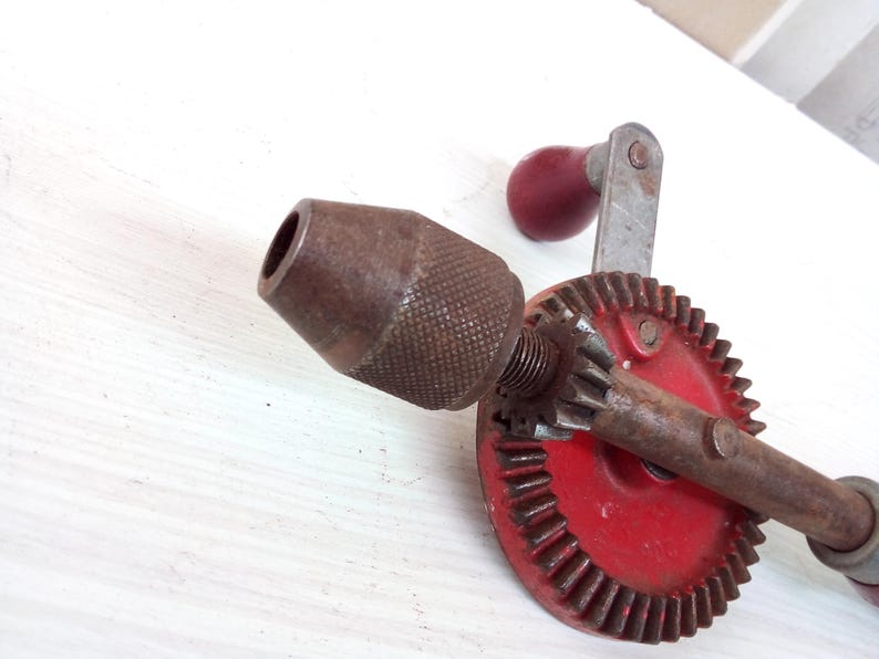 Vintage Hand Drill - Antique Crank Drill - Manual Drill Tool - Red ...